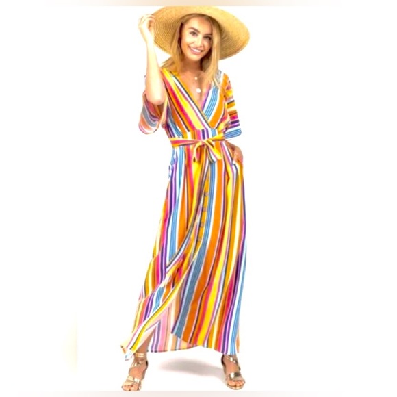 Harper | Dresses | Maxi Dress Francescas Harper Heritage Striped Vneck ...